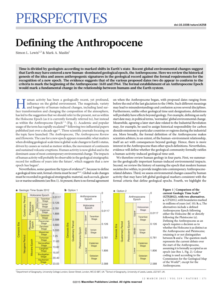 Defining the Anthropocene: Research on Geological Epoch Criteria