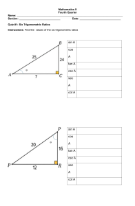 Trigonometric Ratios Activity Sheet - High School Math