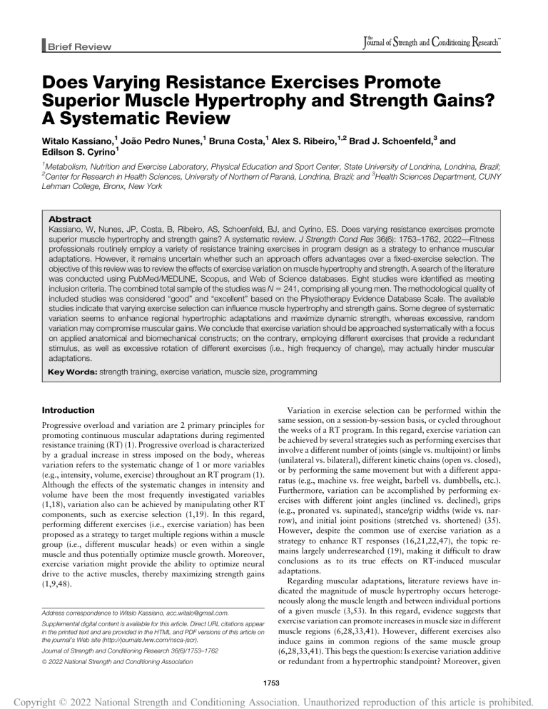 Varying Resistance Exercises: Muscle Hypertrophy & Strength Gains