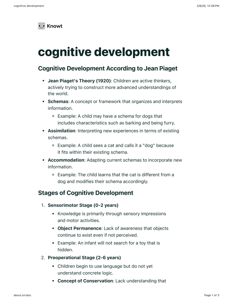 Cognitive Development According to Jean Piaget