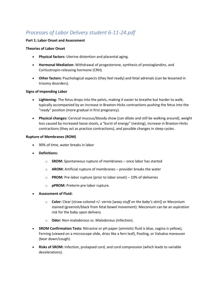Processes of Labor Delivery