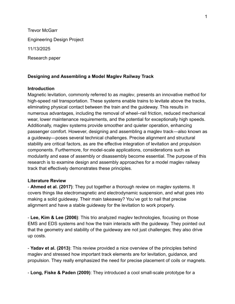 Designing a Model Maglev Railway Track: Research Paper