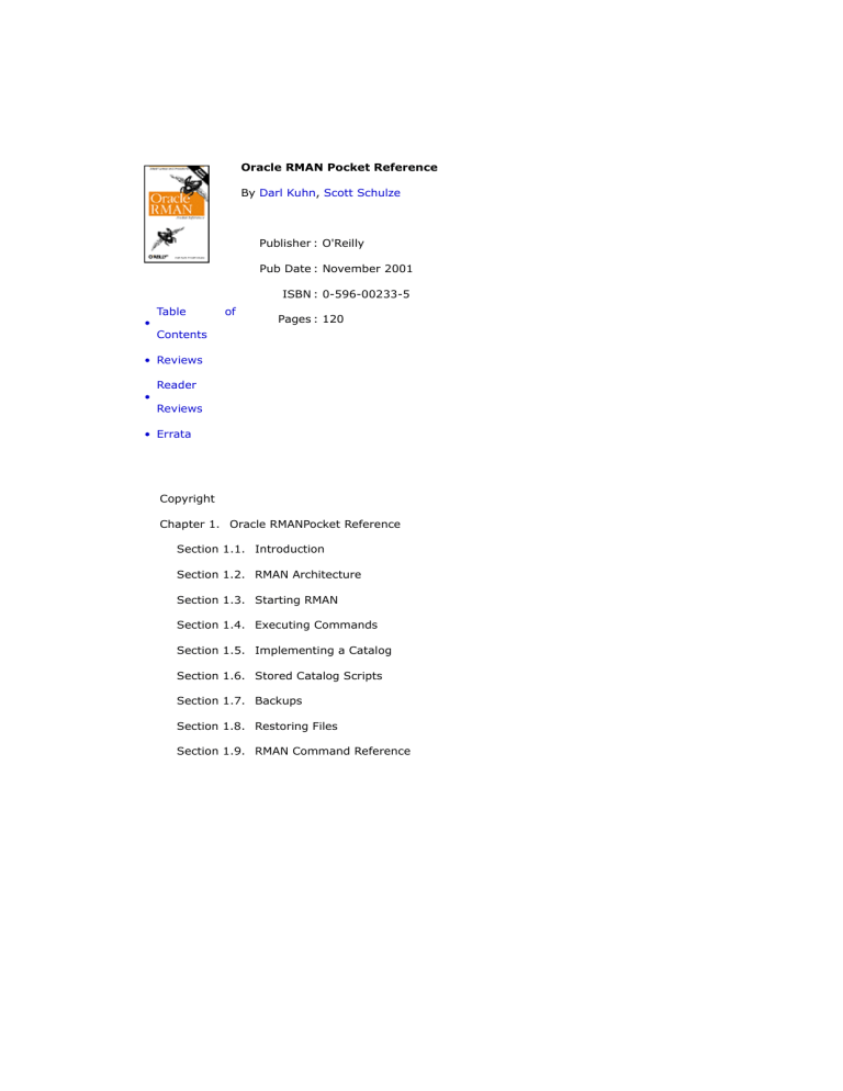 Oracle RMAN Pocket Reference - O'Reilly