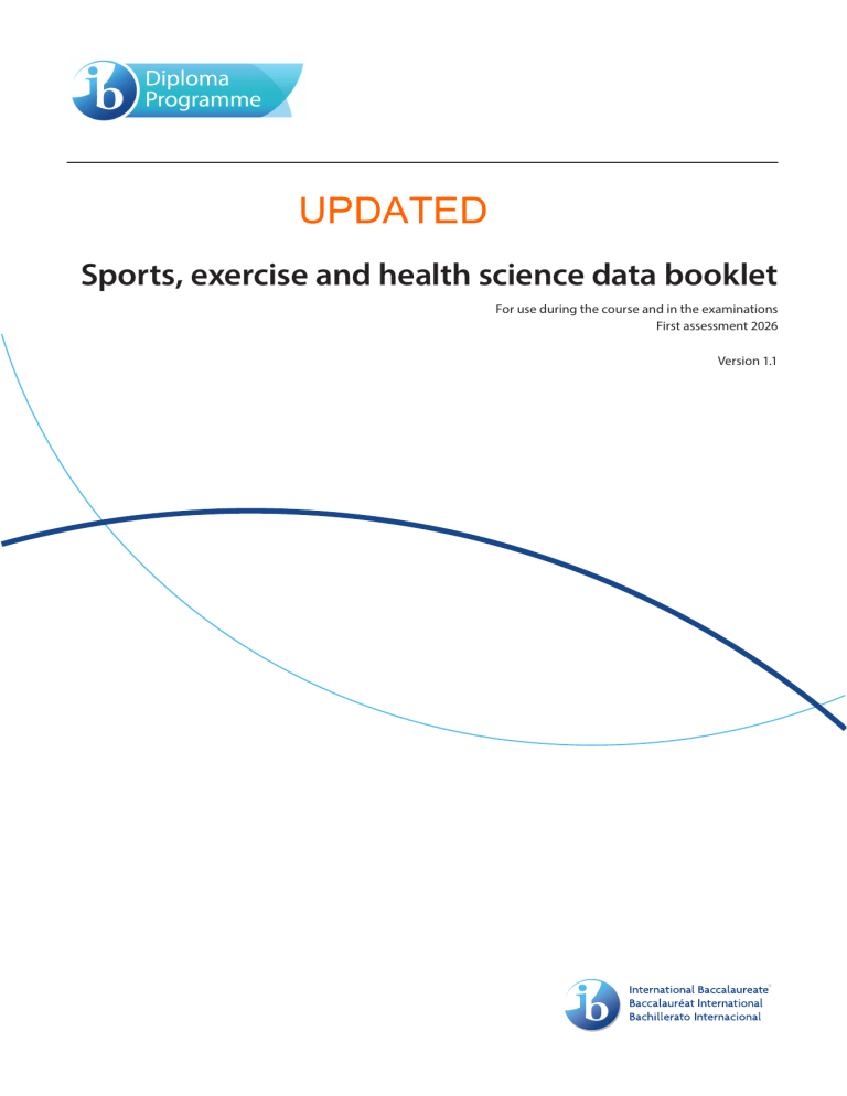 IB Sports, Exercise & Health Science Data Booklet (2026)